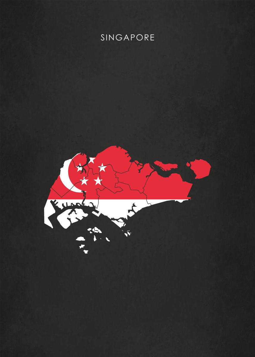 'Singapore Flag Map Poster' Poster, picture, metal print, paint by aio ...
