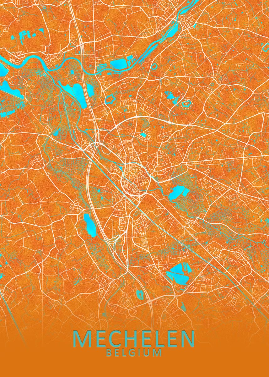'Mechelen Belgium' Poster, picture, metal print, paint by City Map Art ...