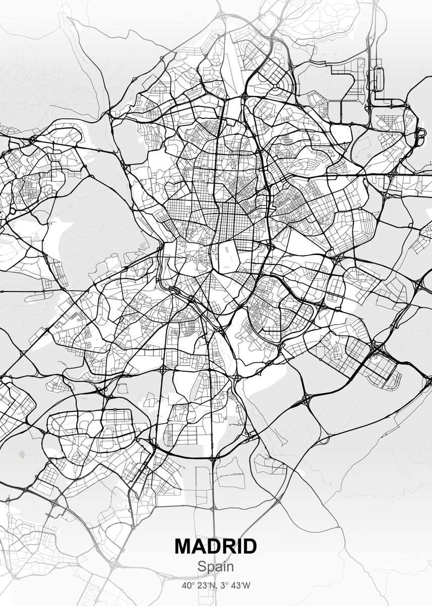 'madrid spain city map W' Poster by Project X | Displate