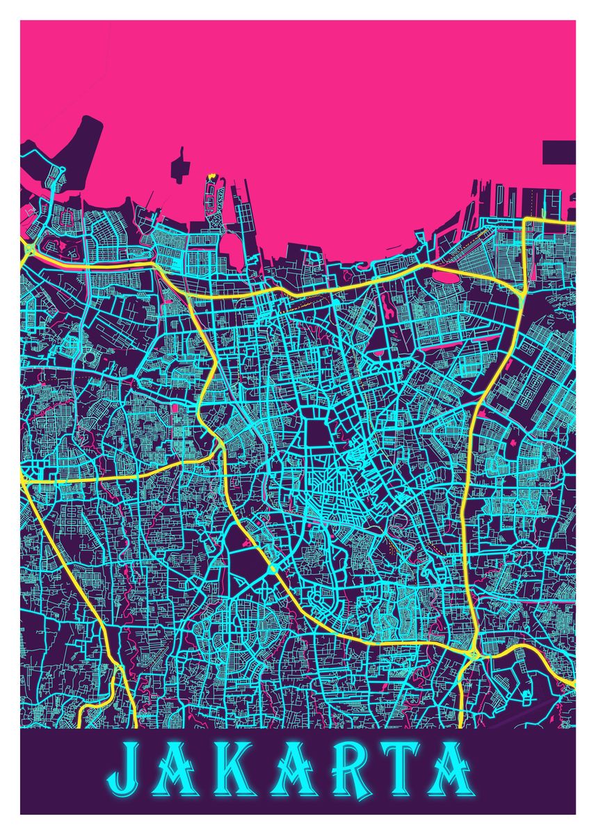 'Jakarta Neon City Map' Poster by Tien Stencil | Displate