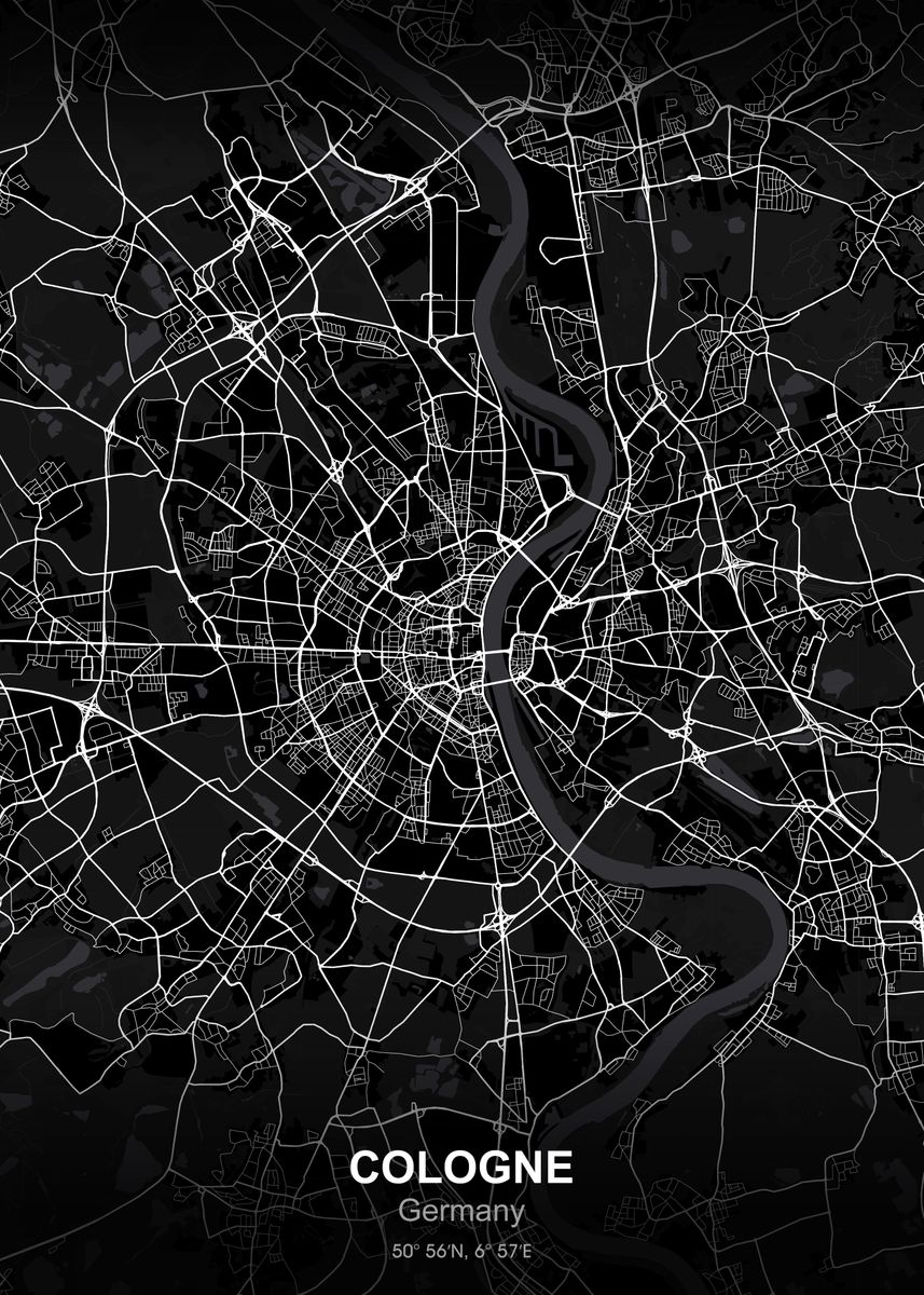 'cologne germany city map' Poster, picture, metal print, paint by ...