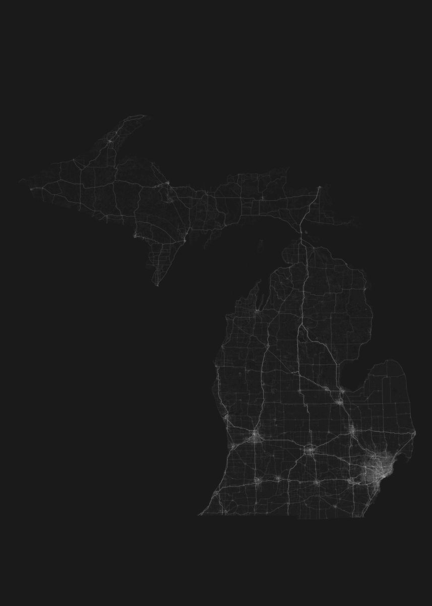 'Roads of Michigan Map' Poster, picture, metal print, paint by ...