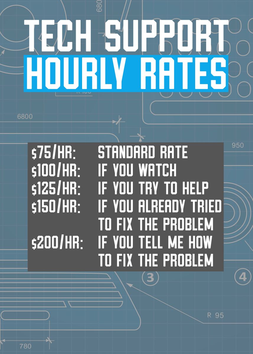 'Tech support hourly rates' Poster, picture, metal print, paint by ...