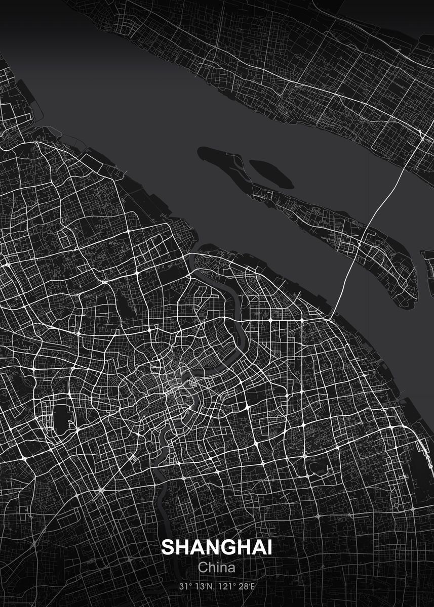 'shanghai china city map' Poster, picture, metal print, paint by ...