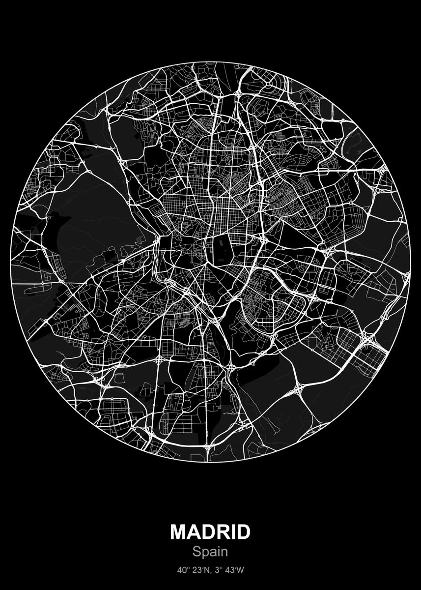 'madrid spain circle map ' Poster, picture, metal print, paint by ...