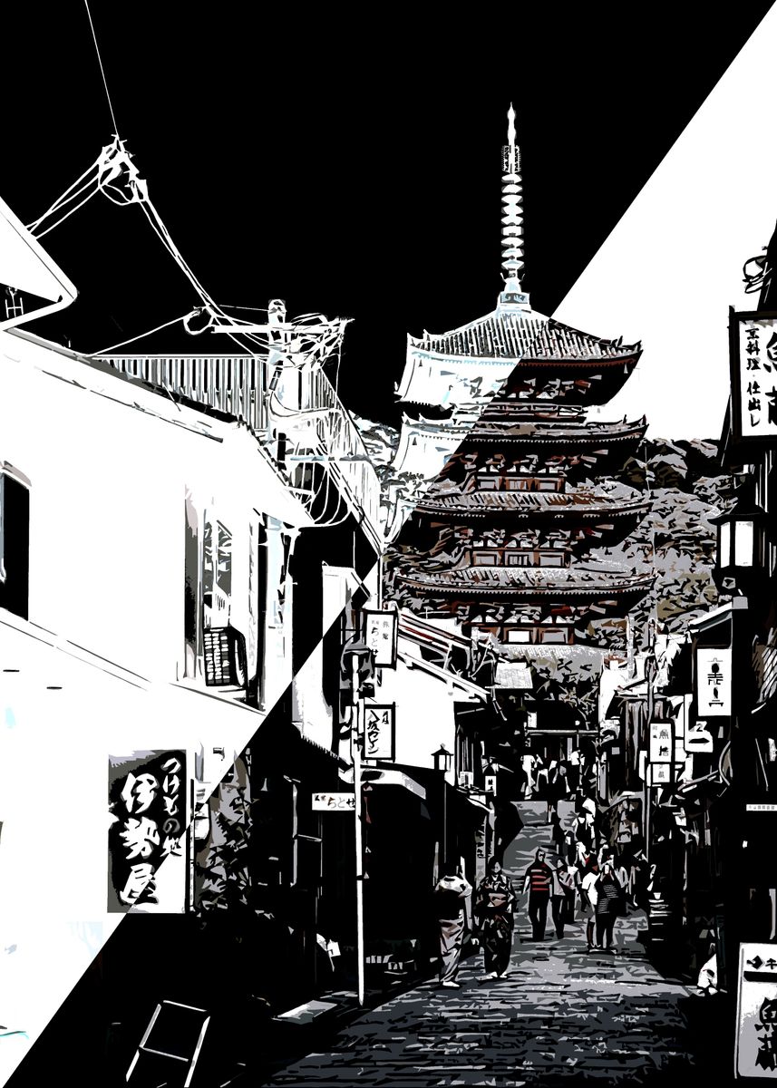 'japan town slashed' Poster, picture, metal print, paint by Hana Studio ...