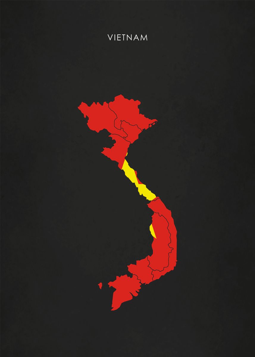 'Vietnam Flag Map' Poster, picture, metal print, paint by aio | Displate