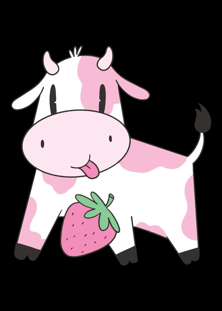 'Strawberry Cow' Poster, picture, metal print, paint by schmugo | Displate