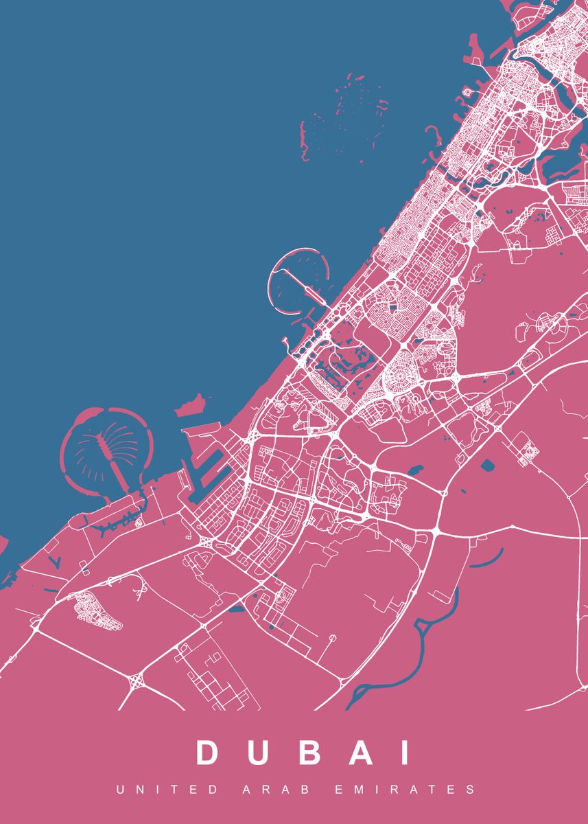 'DUBAI Map Pink' Poster, picture, metal print, paint by UrbanMaps ...