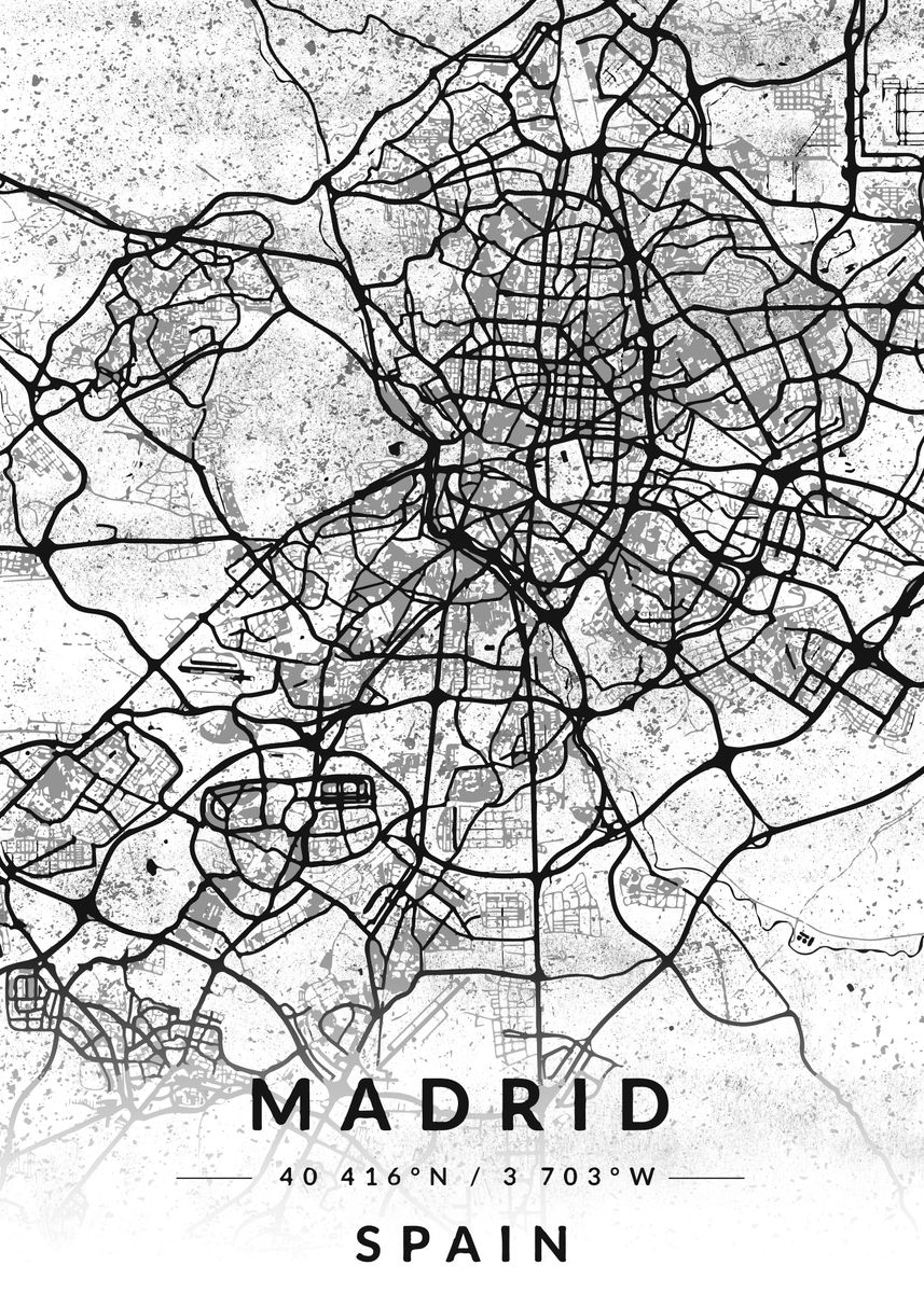 'Madrid Spain Map' Poster, picture, metal print, paint by Uber Colektiv | Displate