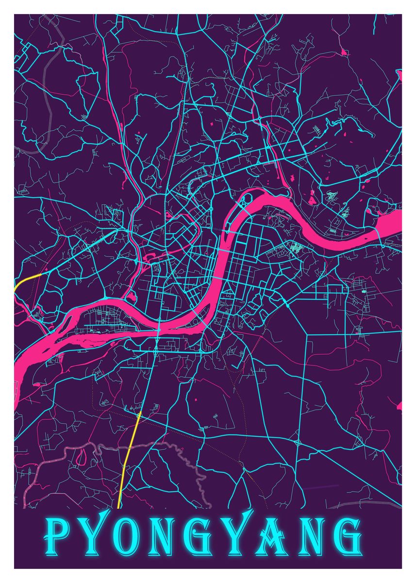 'Pyongyang Neon City Map' Poster by Tien Stencil | Displate