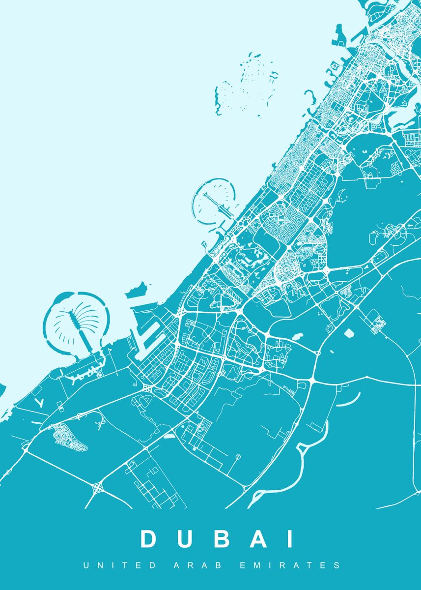 'DUBAI Map Aqua' Poster, picture, metal print, paint by UrbanMaps ...