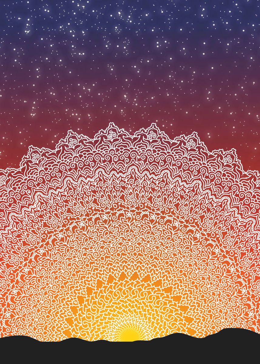 'Sunset mandala' Poster, picture, metal print, paint by CiniArt | Displate