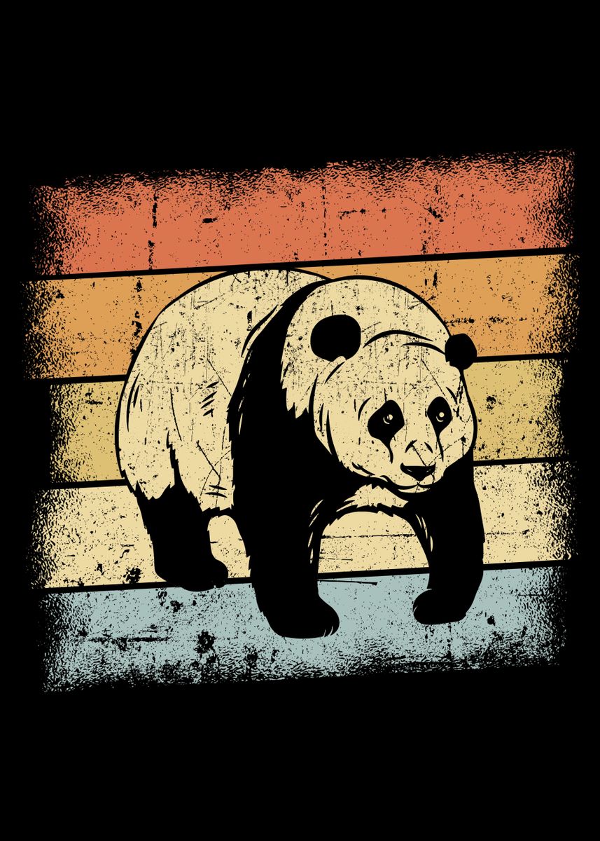 'Panda Retro' Poster, picture, metal print, paint by schmugo | Displate