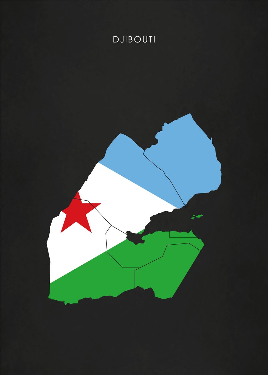 'Djibouti Flag Map Africa' Poster by Alo | Displate