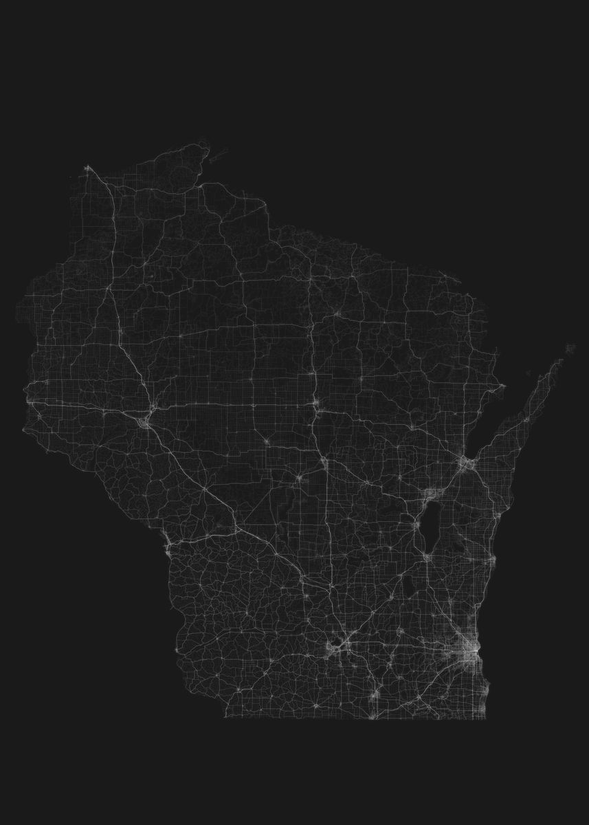 'Roads of Wisconsin Map' Poster, picture, metal print, paint by ...