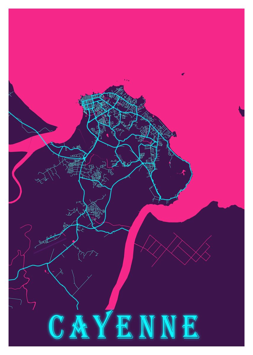 'Cayenne Neon City Map' Poster, picture, metal print, paint by Tien ...