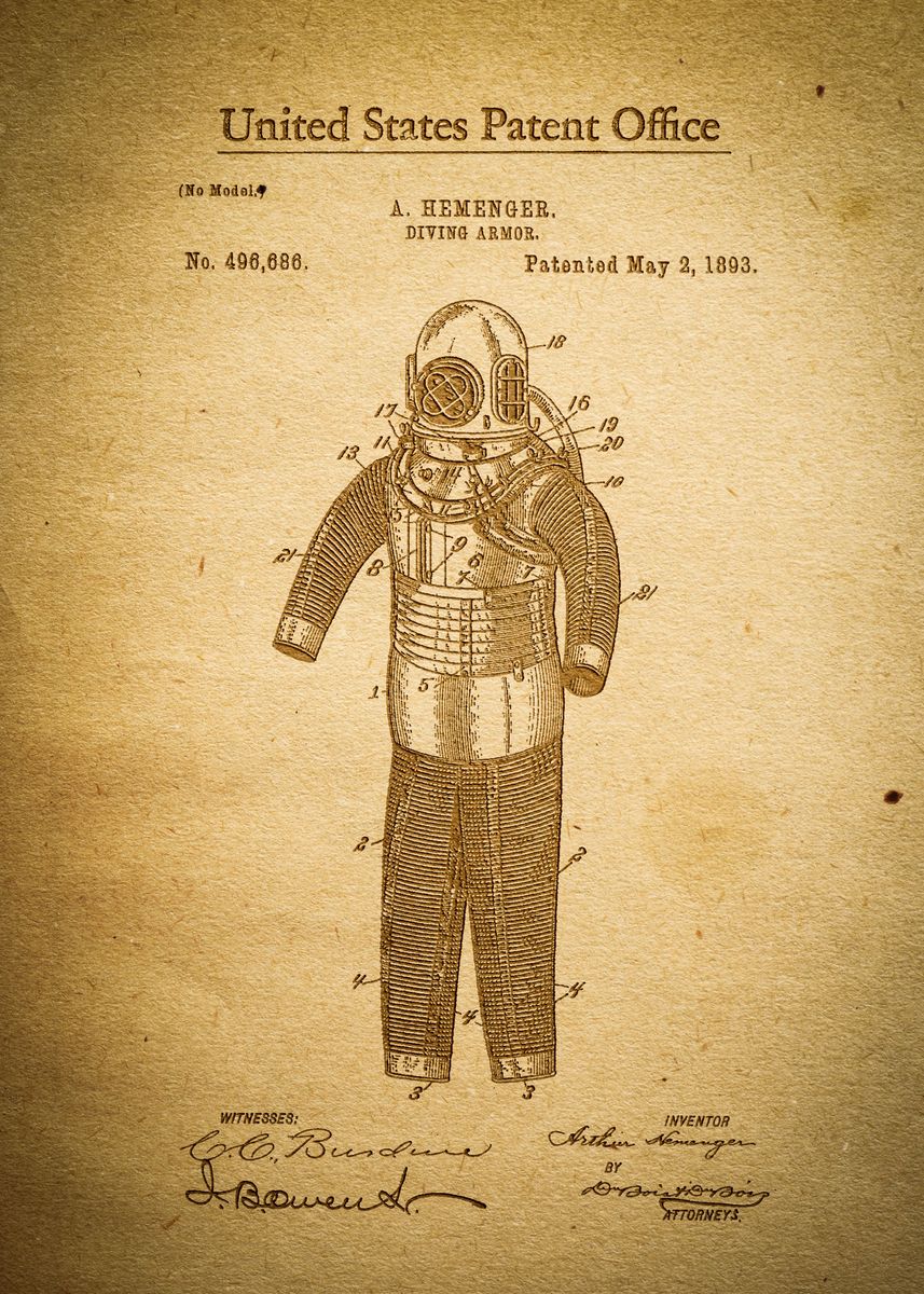 ' Diving Armor ' Poster, picture, metal print, paint by Hawk | Displate