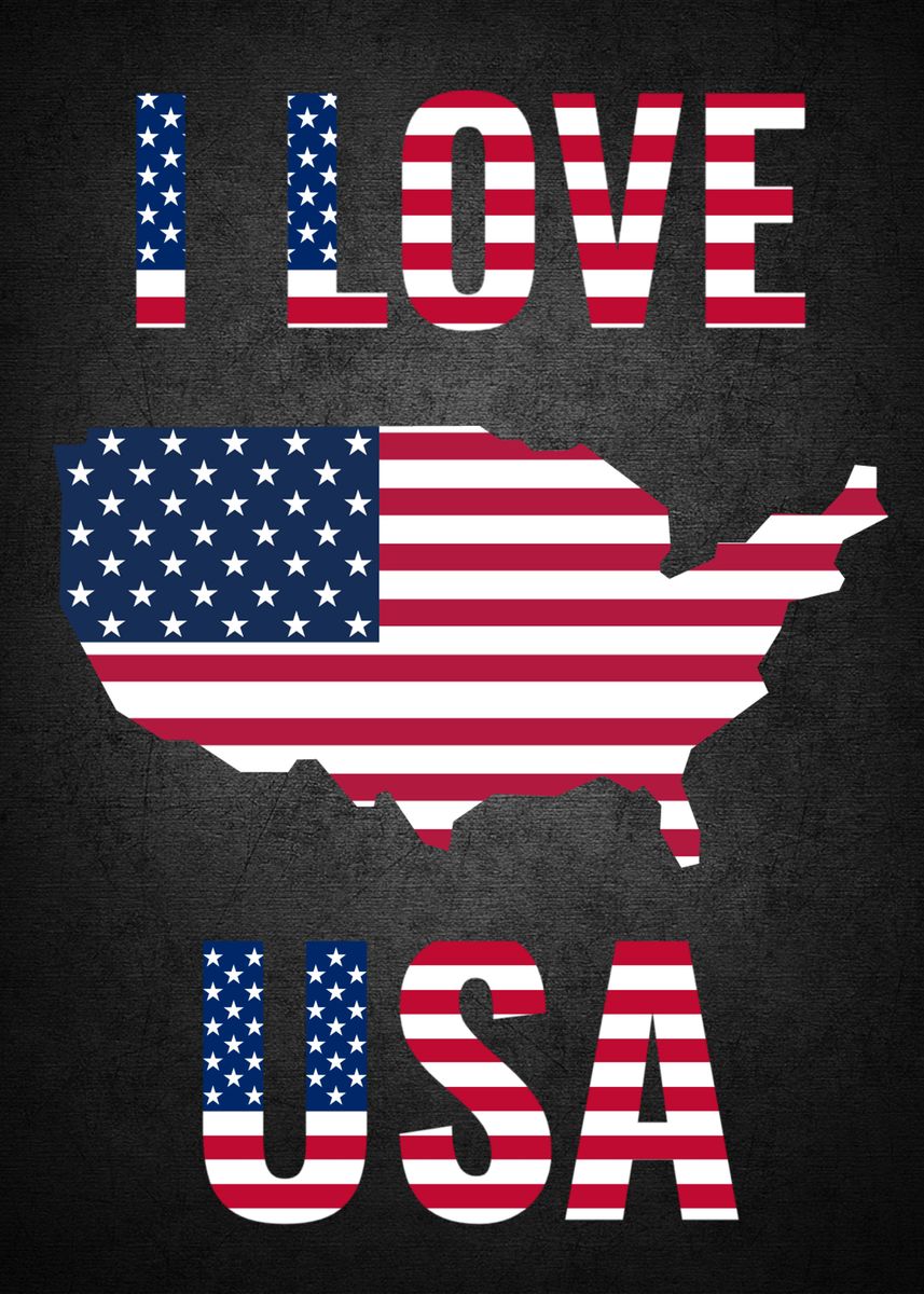 'I Love USA America Map' Poster, picture, metal print, paint by Max ...