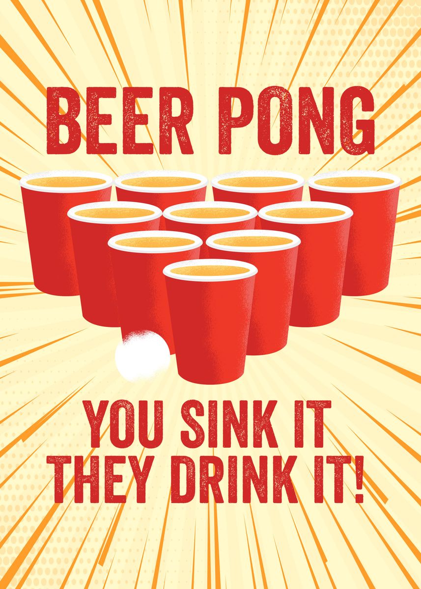 'Beer Pong Vintage Poster' Poster, picture, metal print, paint by ...