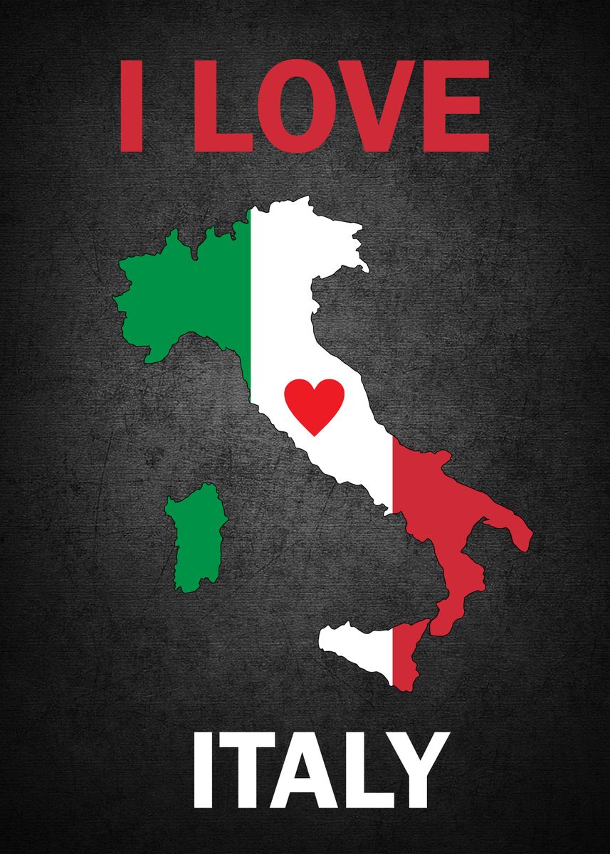'I Love Italy Map' Poster, picture, metal print, paint by Max Ronn ...