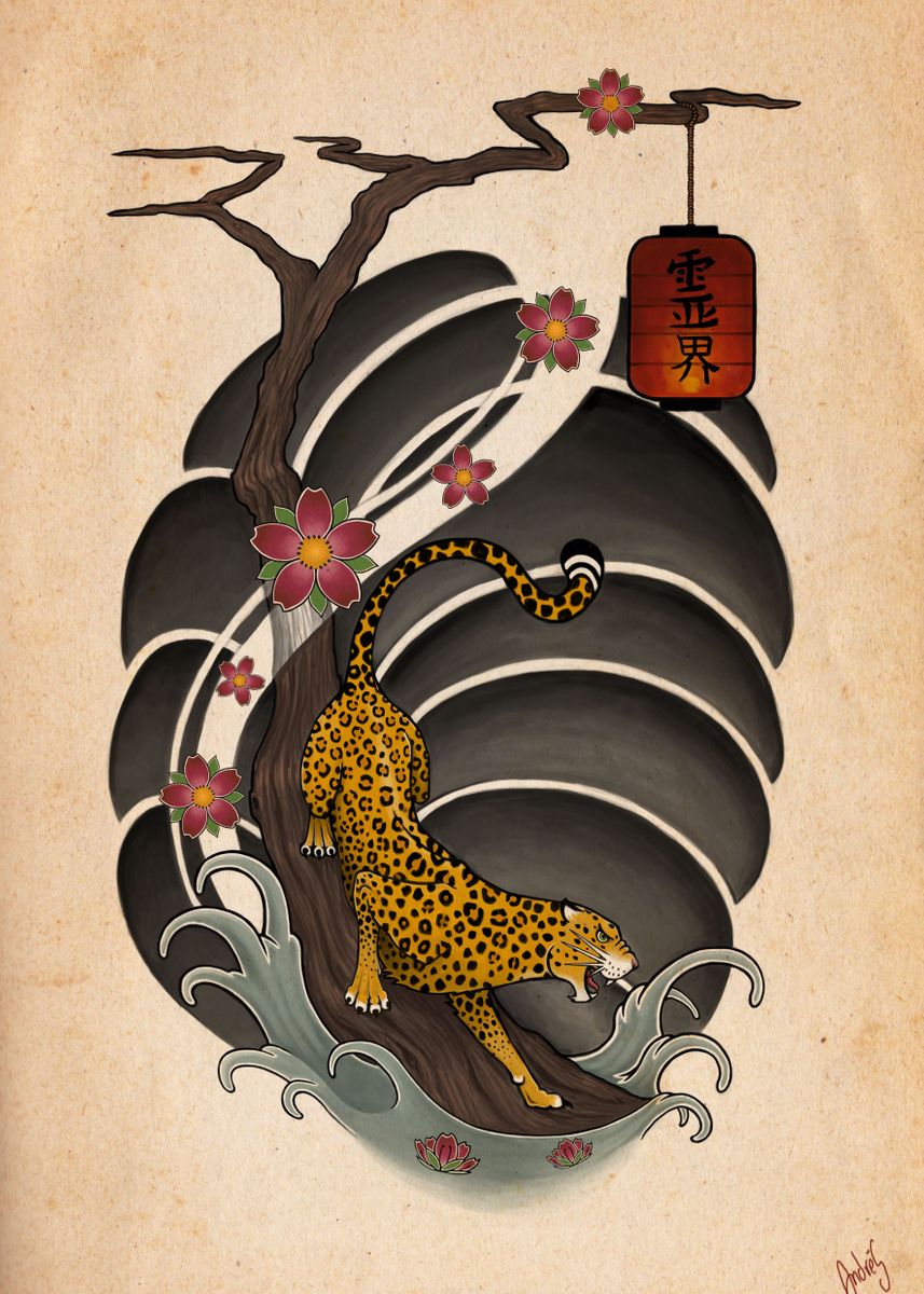 'Japanese Leopard' Poster, picture, metal print, paint by ...