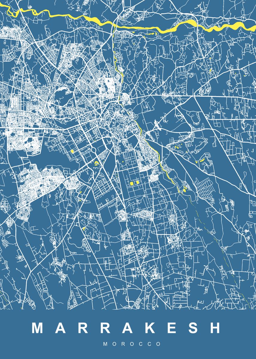 'MARRAKESH Map Morocco Blue' Poster, picture, metal print, paint by ...