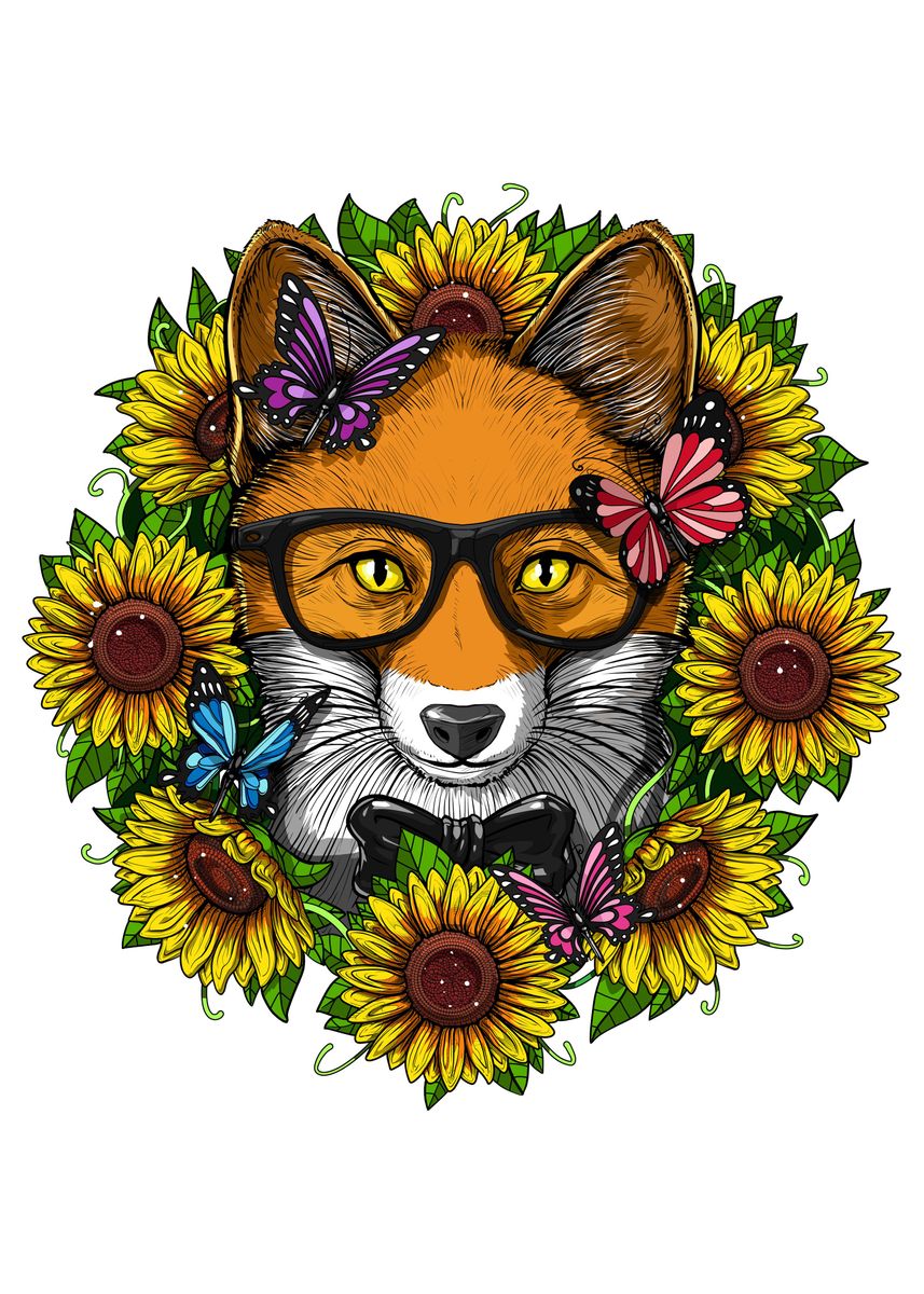 'Fox Sunflowers' Poster, picture, metal print, paint by Psychonautica ...