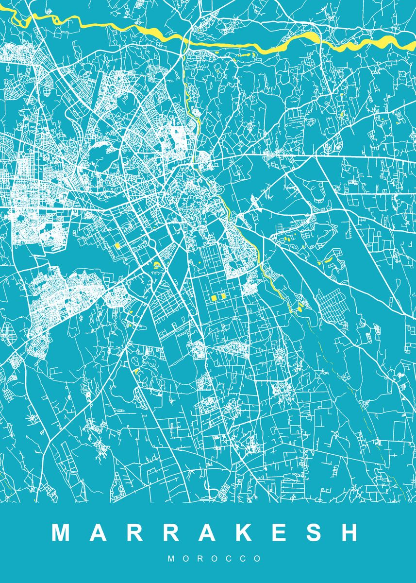 'MARRAKESH Map Morocco Aqua' Poster, picture, metal print, paint by ...
