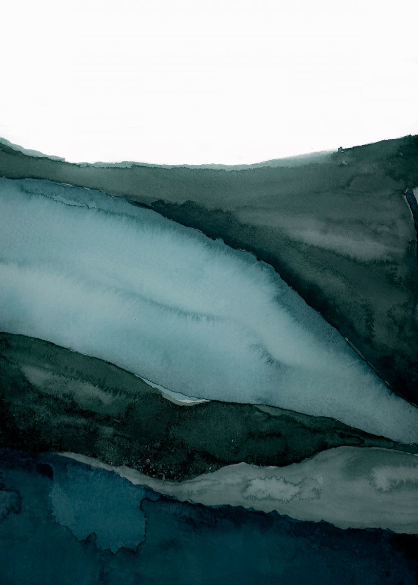 'Teal watercolor landscape ' Poster, picture, metal print, paint by Ela ...