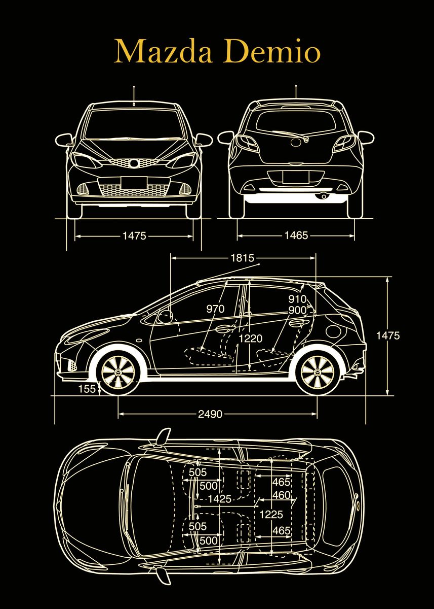'Mazda Demio 2008 Blueprint' Poster, picture, metal print, paint by B ...