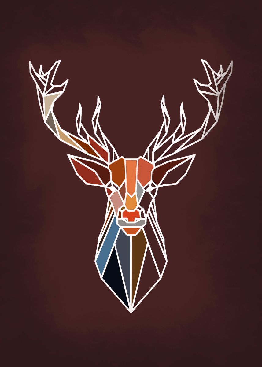'Deer Geometric Line' Poster, picture, metal print, paint by Jeff ...