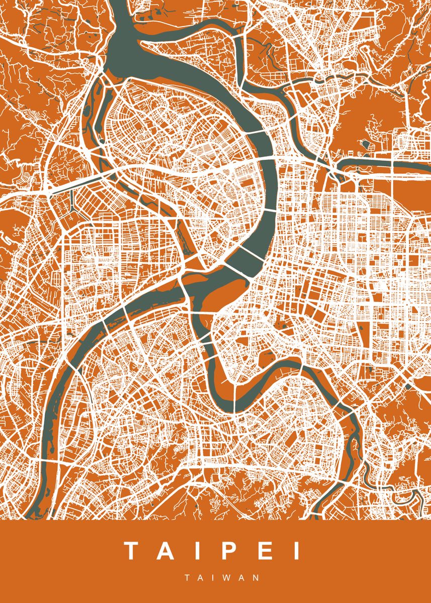 'TAIPEI Map Taiwan Orange' Poster by UrbanMaps | Displate