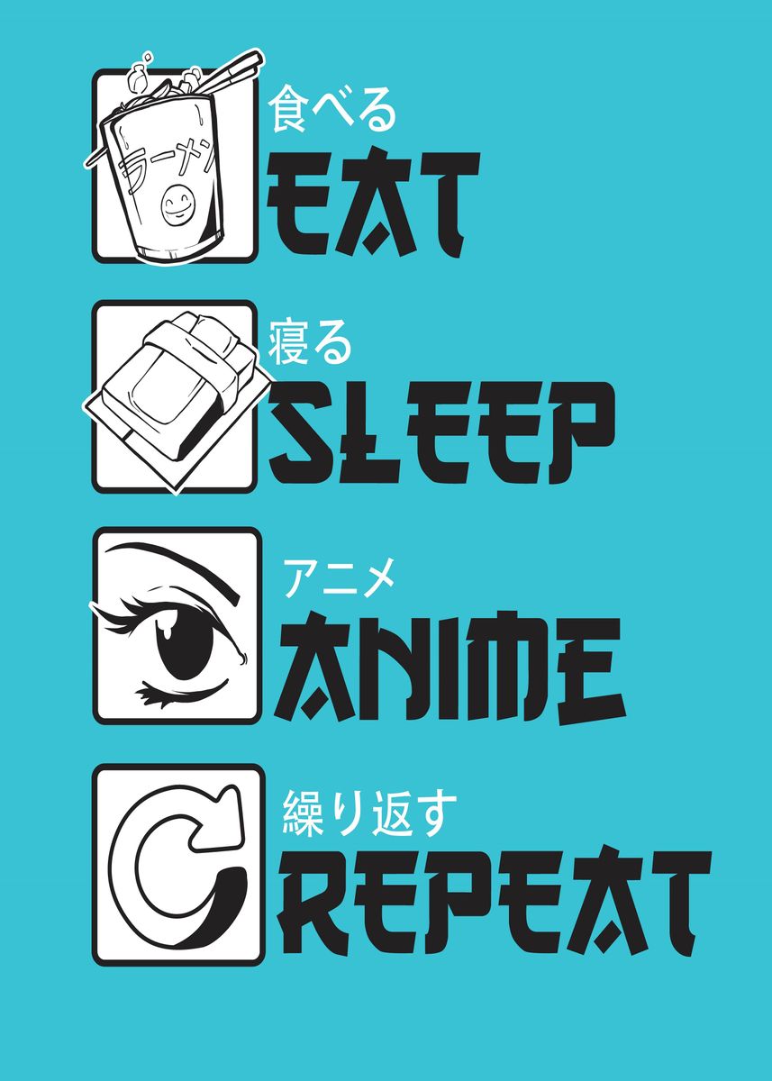 'EAT SLEEP ANIME REPEAT' Poster by Tim Hinz | Displate