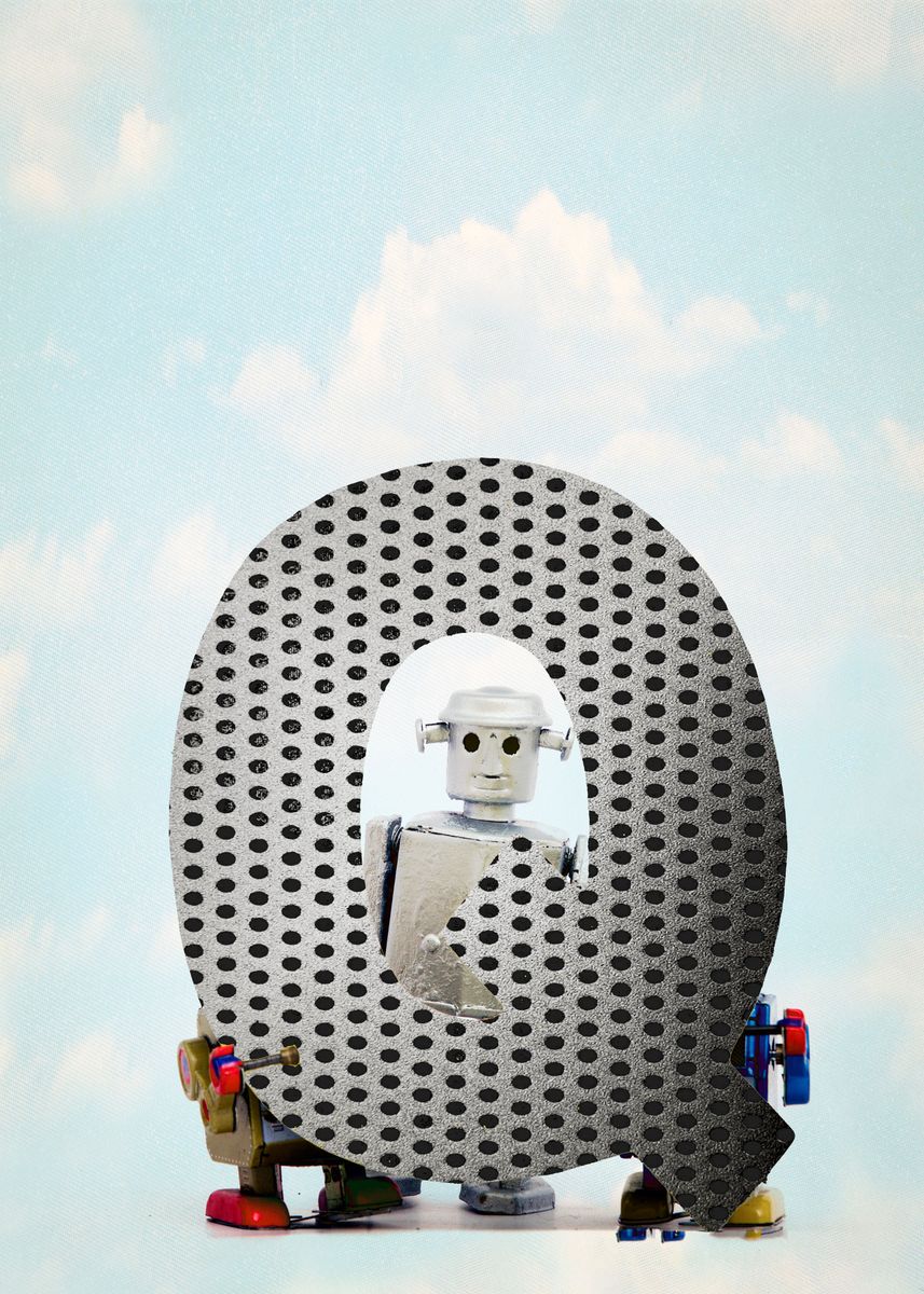 'Big letter Q retro robot ' Poster, picture, metal print, paint by ...