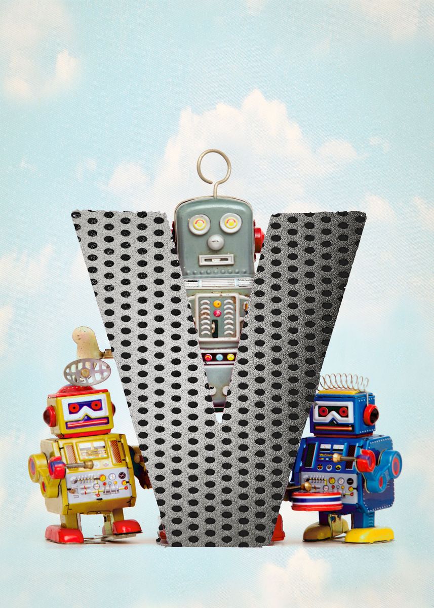 'Big letter V robot ' Poster, picture, metal print, paint by Charles ...