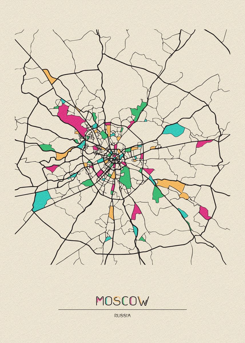 'Moscow Map' Poster, picture, metal print, paint by Deniz A. | Displate