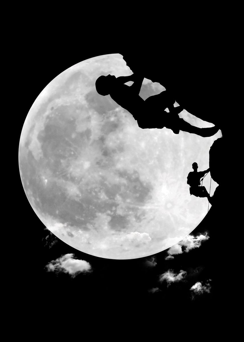 'Rock climbing moon ' Poster, picture, metal print, paint by ...