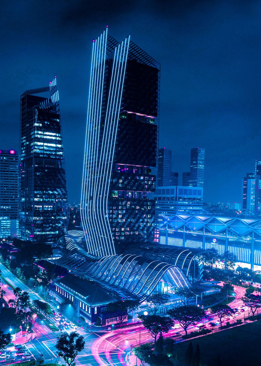 'Neon Building' Poster, picture, metal print, paint by Gab Fernando ...