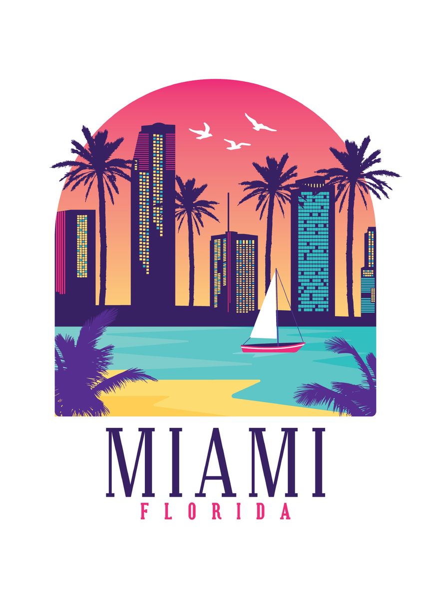 'MIAMI FLORIDA' Poster, picture, metal print, paint by Tim Hinz | Displate