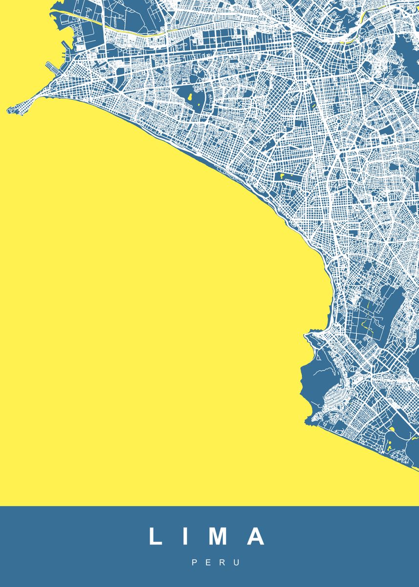 'LIMA Map Art Peru Blue' Poster, picture, metal print, paint by ...