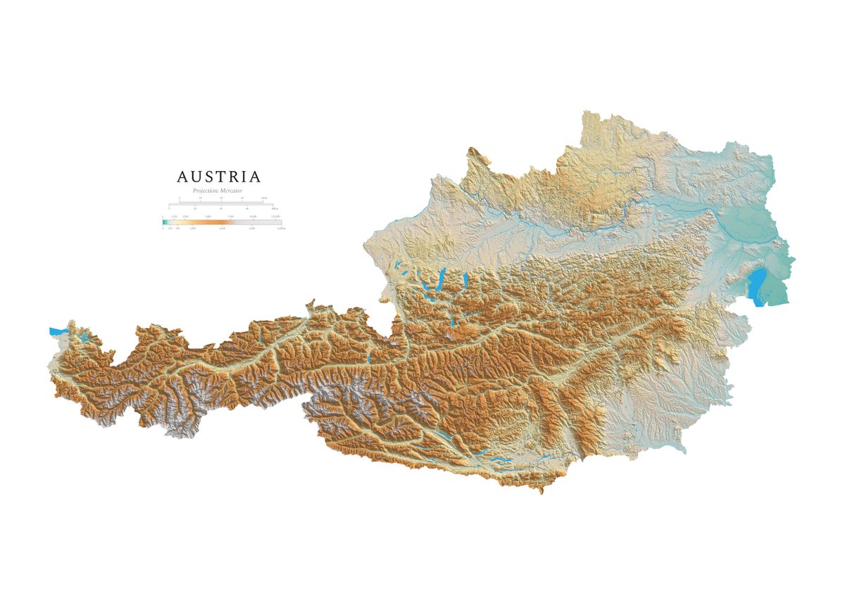 'Austria Topography Map' Poster by Conceptual Photography | Displate