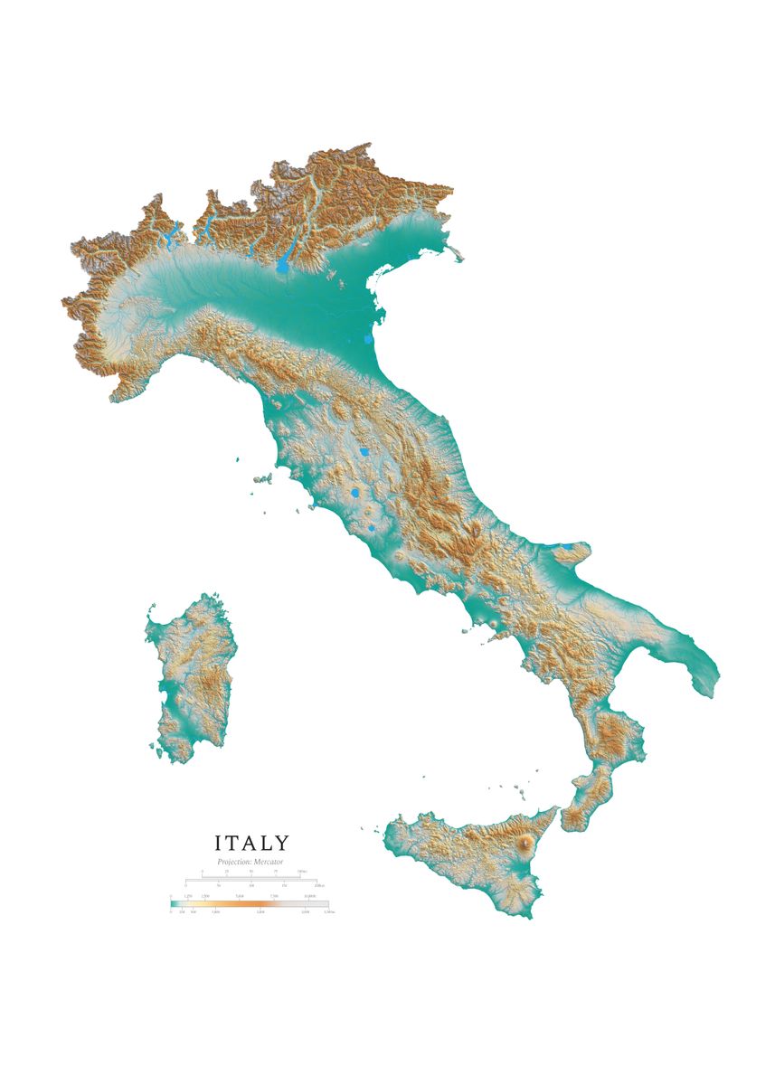 'Italy Topography Map' Poster, picture, metal print, paint by ...
