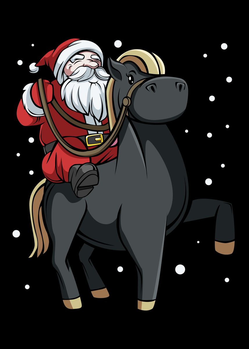 'Santa Riding Horse Adorabl' Poster, picture, metal print, paint by ...