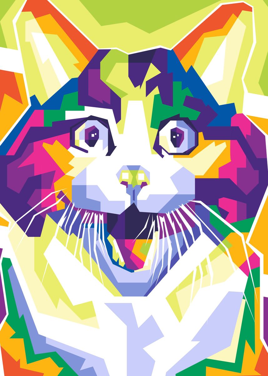 'Wpap Cat' Poster, picture, metal print, paint by Shichiro Ken | Displate
