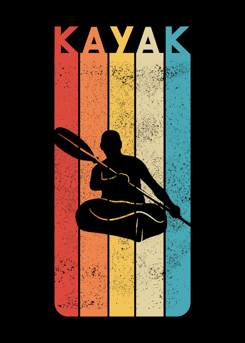 'Retro Kayaking Kayak Gift' Poster, picture, metal print, paint by Phil ...