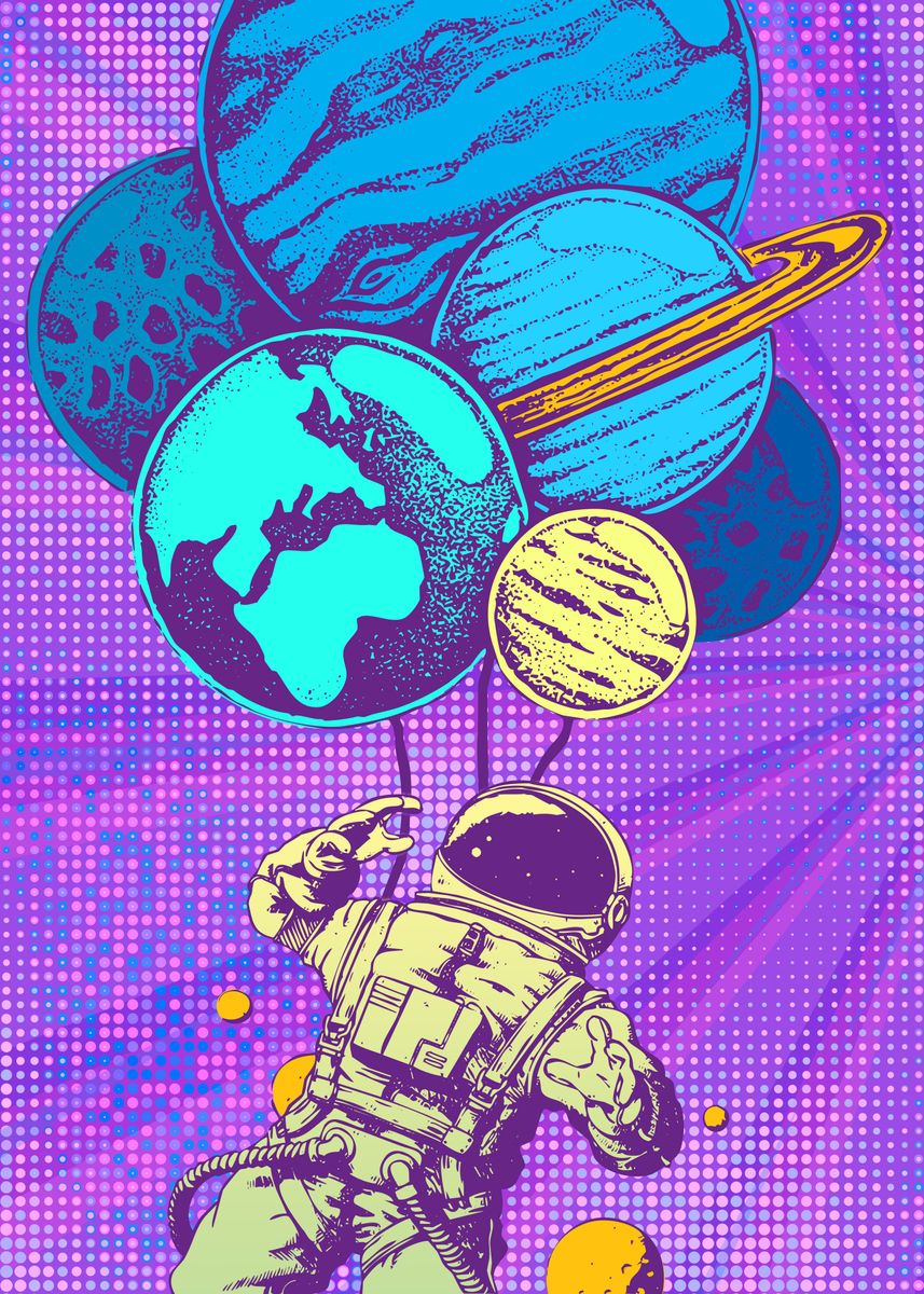 'Astronaut Space Pop Retro' Poster, picture, metal print, paint by ...