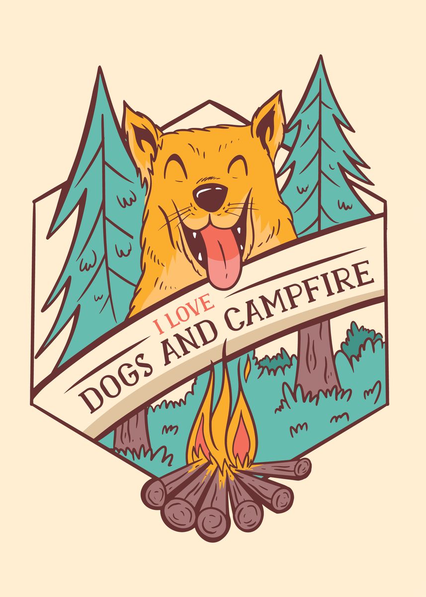 'Dogs and Campfire' Poster, picture, metal print, paint by Maax Fantasy ...