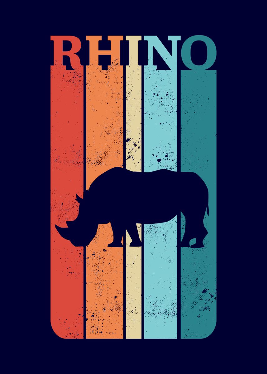 'Vintage Retro Rhino Gift' Poster, picture, metal print, paint by Phil ...