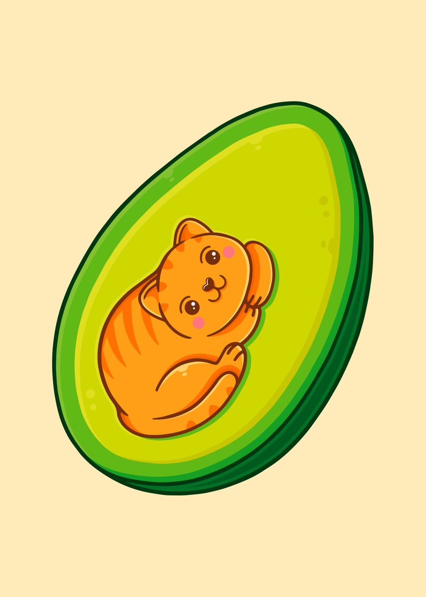 'Avocato Avocado Cat' Poster, picture, metal print, paint by Alundrart ...